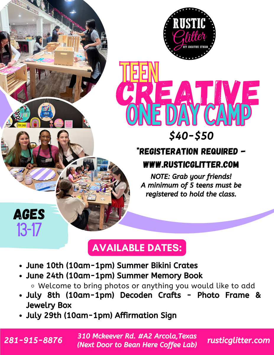 Teen Creative ONE DAY Camp (Ages 13-17) – Rustic Glitter