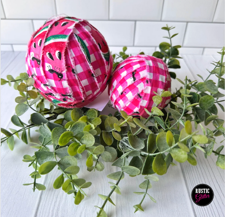 Fabric Rag Ball Watermelon with Ants – Rustic Glitter